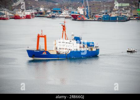 Polar Prince towing OceanGate Expeditions submersible vessels on a ...