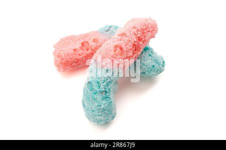Freeze Dried Bicolored Candy Sour Worms Isolated on a White Background ...