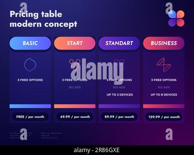 Minimal subscription plan list comparison price table ui template Stock ...