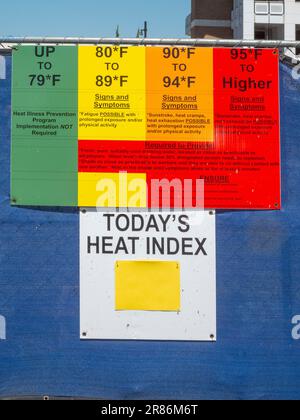 A color coded sign at a construction site in Costa Mesa, CA, lists ...