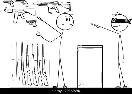 Person Buying Rifle in Gun Shop , Vector Cartoon Stick Figure ...