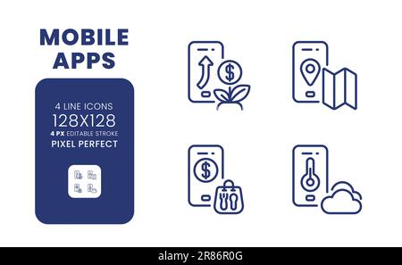Mobile apps linear desktop icons set Stock Vector Image & Art - Alamy