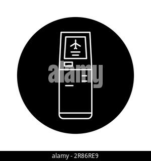 Self check in black line icon. Machine in airport terminal. Pictogram ...