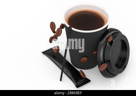 Paper coffee cup with cover, sugar, coffee bean and stick for ...