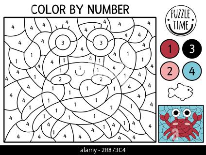 Vector under the sea color by number activity with turtle and baby ...