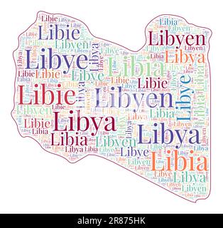 Libya map design. Country names in different languages and map shape ...