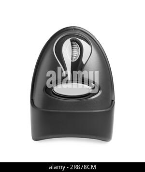 Black modern barcode scanner isolated on white Stock Photo - Alamy