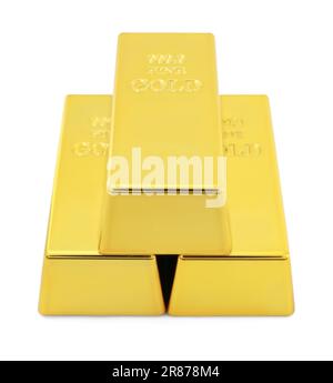 Three shiny gold bars isolated on white Stock Photo - Alamy