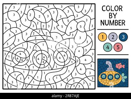 Vector under the sea color by number activity with red crab. Ocean life ...