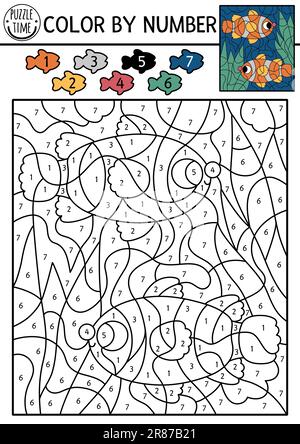 Vector under the sea color by number activity with turtle and baby ...