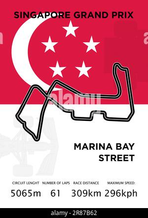 Marina Bay circuit, Singapore. Motorsport race track vector map Stock ...