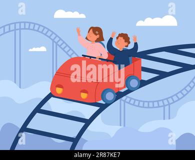 Kids riding roller coaster in space illustration Stock Vector Image ...