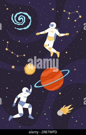 Space explorers travel vertical concept vector illustration. Cartoon ...