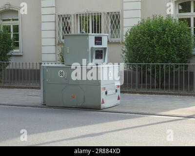 Cologne, Germany. 17th June, 2023. mobile speed camera stands at the ...