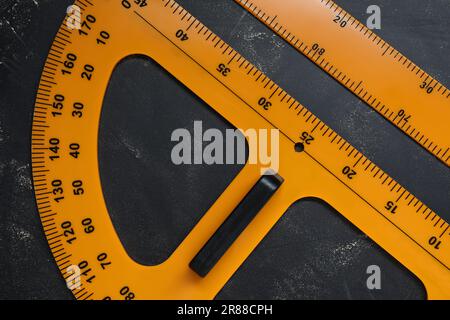 Ruler and protractor with measuring length and degrees markings on ...
