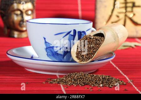 Cup of Black Nettle Fruit Tea (Perillae Fructus), Zi Su Zi, Black ...