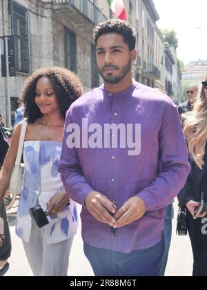 Michael Evans Behling street style outfit after Armani fashion show ...