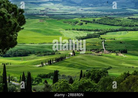 Tuscan rolling hills seen from the walls of Pienza, Tuscany, Italy ...