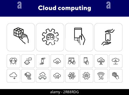 Cloud computing with circuit and gear line and fill style icon design, Communication internet ...