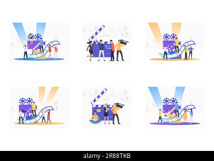 Filming landing. Creative people making film, cinema production process ...