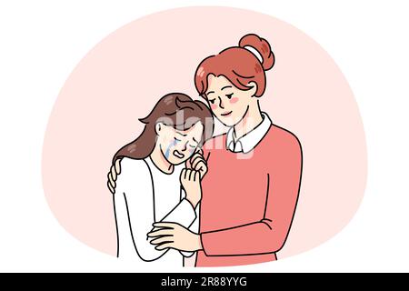 Compassion and support. Mother hug girl, friends helping together ...