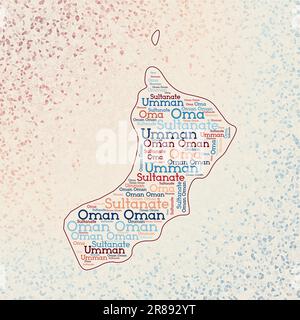 OMAN map design. Country names in different languages and map shape ...