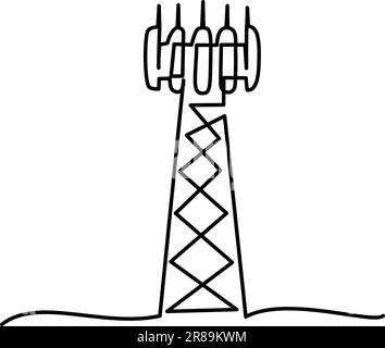 Cell Tower 5G base transceiver station. Continuous one line drawing ...