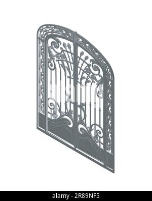 Polygonal Fence gate isolated cartoon. Vector metal entrance. Vector ...
