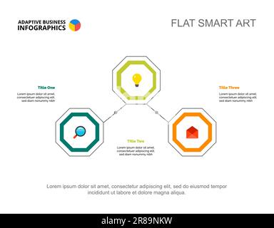 Three points process chart slide template. Business data. Point ...