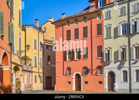 Modena, Italy, the colorful houses of Pomposa street Stock Photo - Alamy