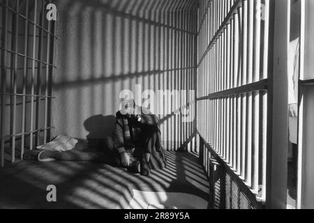 Two prison cells in one of the cell blocks inside the historic Alcatraz ...