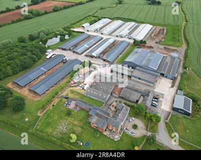 Aerial view of large chicken poultry farm ( IPU ) in Herefordshire UK ...