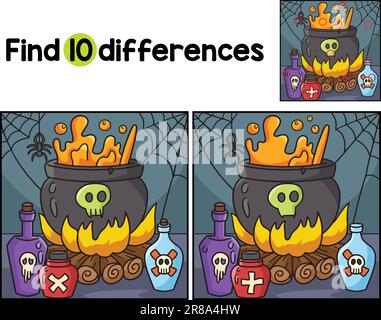 Halloween matching game with witch and potion ingredients. Autumn math ...