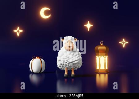 Cute sheep Islamic Udhiya-Qurbani animal sacrifice lamb on podium 3d ...