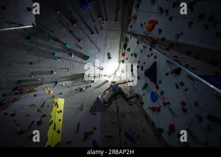 Climbing walls and boulder center. Extreme sport requiring strength and ...