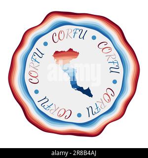 Corfu map. Map of the island with beautiful geometric waves in red and ...