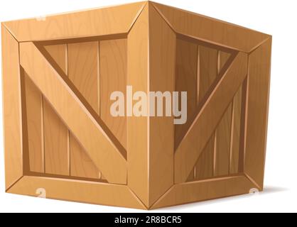 Cartoon style vector icon. Wooden cartoon style box in front and half ...