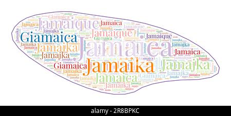 Jamaica shape with country names word cloud in multiple languages ...
