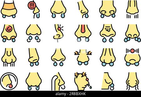 Nosebleed icons set flat vector. Woman health epistaxis. Face nose ...