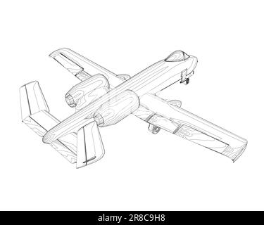 Outline Combat aircraft in isolate on a white background. Modern combat ...
