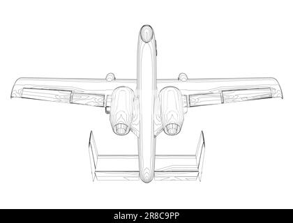 Outline Combat aircraft in isolate on a white background. Modern combat ...