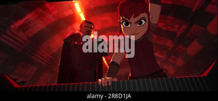 NIMONA, from left: Ballister Boldheart (voice: Riz Ahmed), Nimona ...