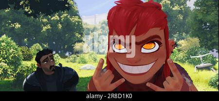 NIMONA, from left: Ballister Boldheart (voice: Riz Ahmed), Nimona ...