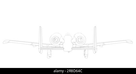 Outline Combat aircraft in isolate on a white background. Modern combat ...
