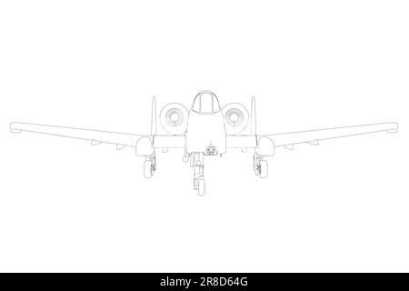 Outline Combat aircraft in isolate on a white background. Modern combat ...