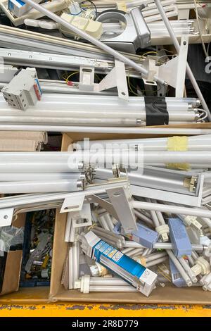 Heap of Uld used Fluorescent light tube lamps in dump trash, recycled ...