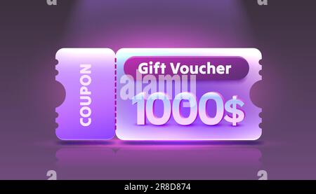 Coupon special voucher 1000 dollar, Neon banner special offer. Vector ...