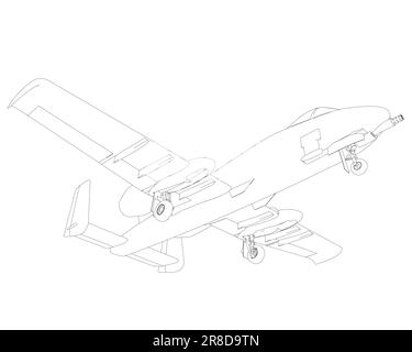 Outline Combat aircraft in isolate on a white background. Modern combat ...