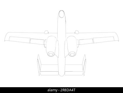 Outline Combat aircraft in isolate on a white background. Modern combat ...