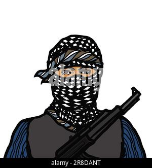 A criminal terrorism terrorist bandit army man with face mask armed a ...